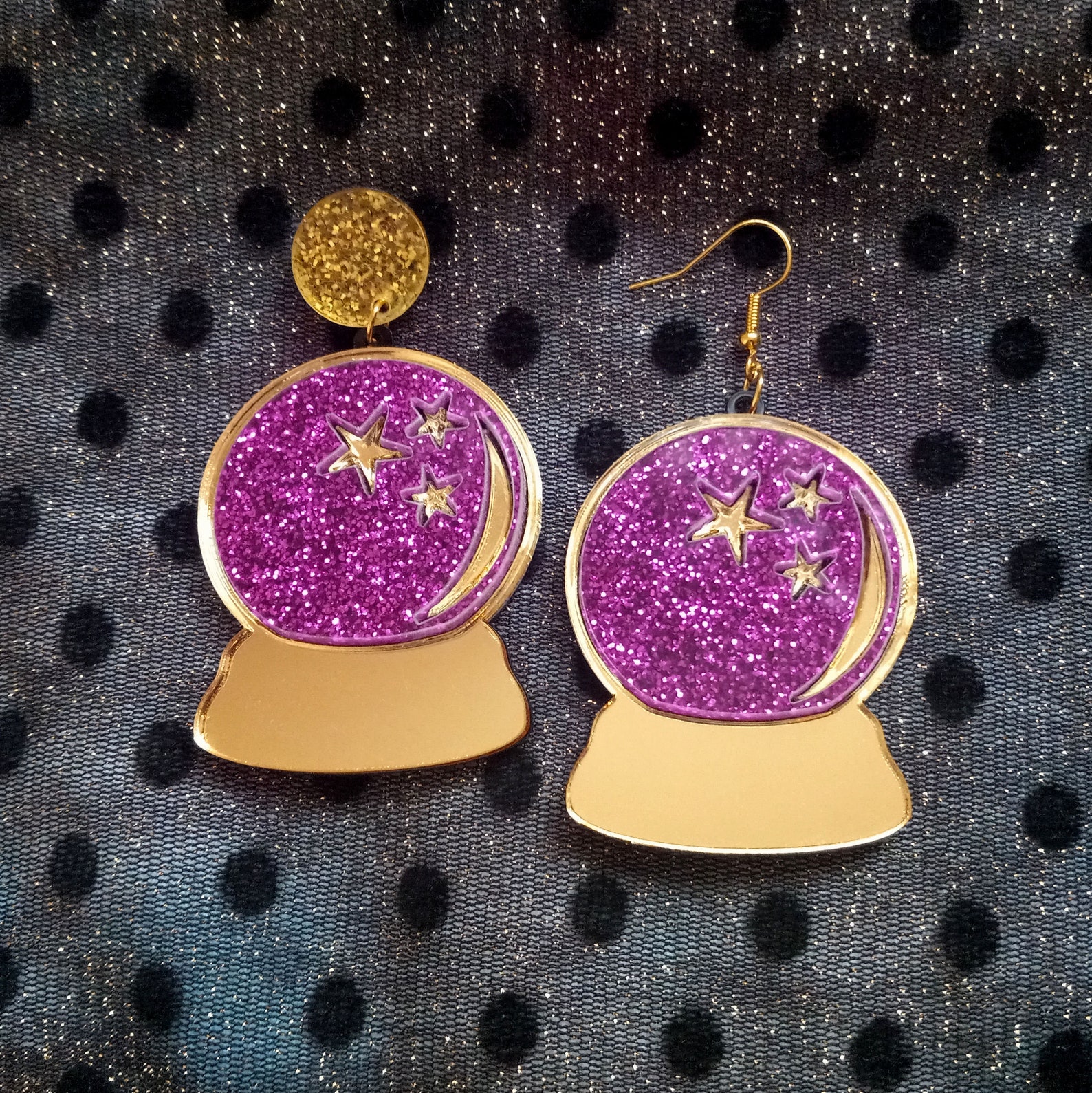 Glittery Fuchsia & Gold CRYSTAL BALL Acrylic Earrings - Etsy