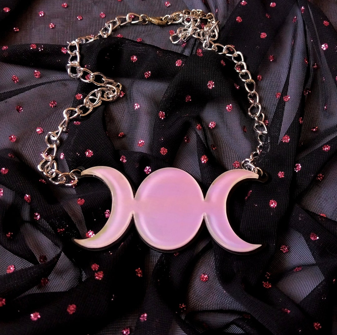 Iridescent TRIPLE MOON Symbol Acrylic Necklace With Silver - Etsy