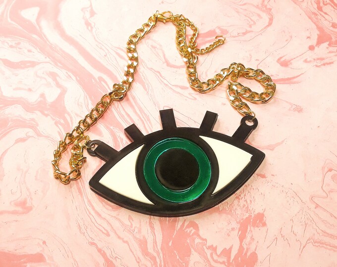 Multi-color EYEBALL / THIRD EYE Necklace With Gold Chain, Acrylic ...
