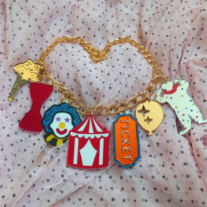 Colorful Clown / Circus Theme Acrylic Charm Necklace Gold - Etsy