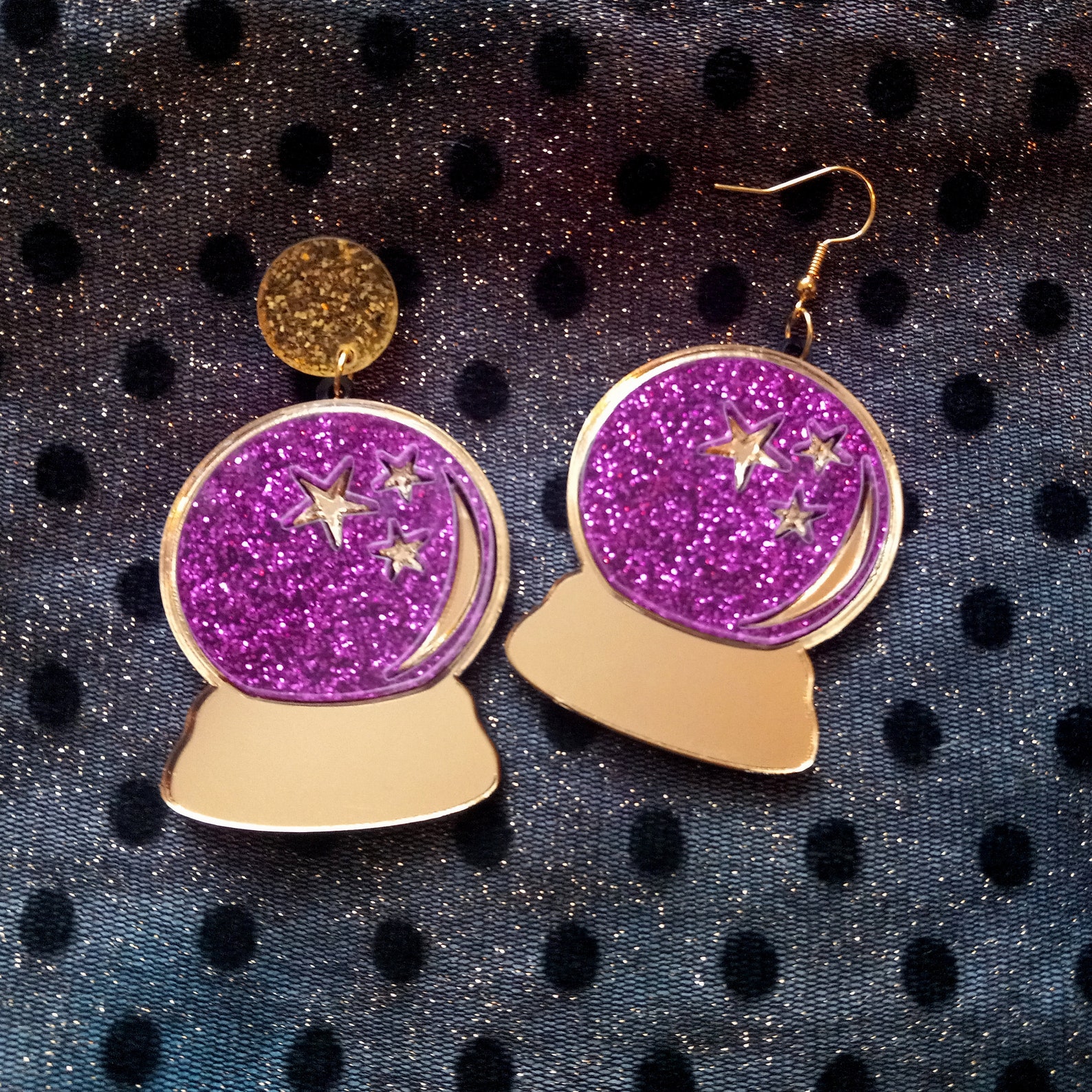 Glittery Fuchsia & Gold CRYSTAL BALL Acrylic Earrings - Etsy