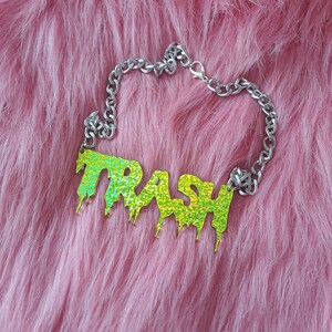 Glittery Lime Green Drippy TRASH Monogram / Nameplate Necklace | Etsy
