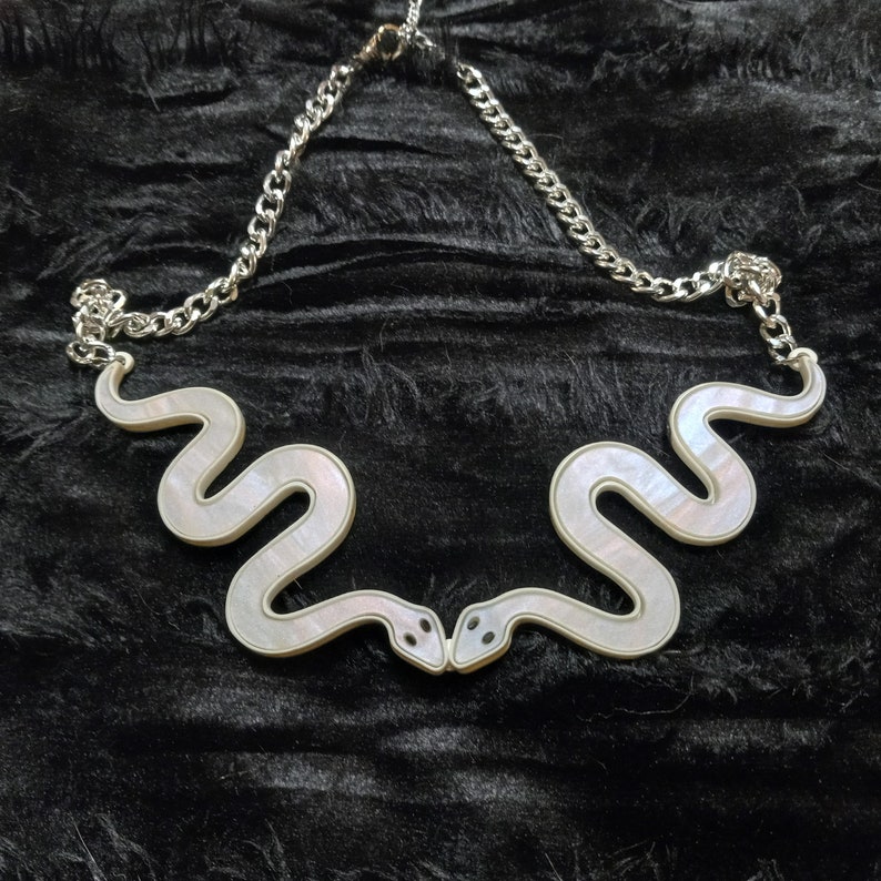 Marble and Solid White SNAKE Statement Necklace Silver Chain - Etsy