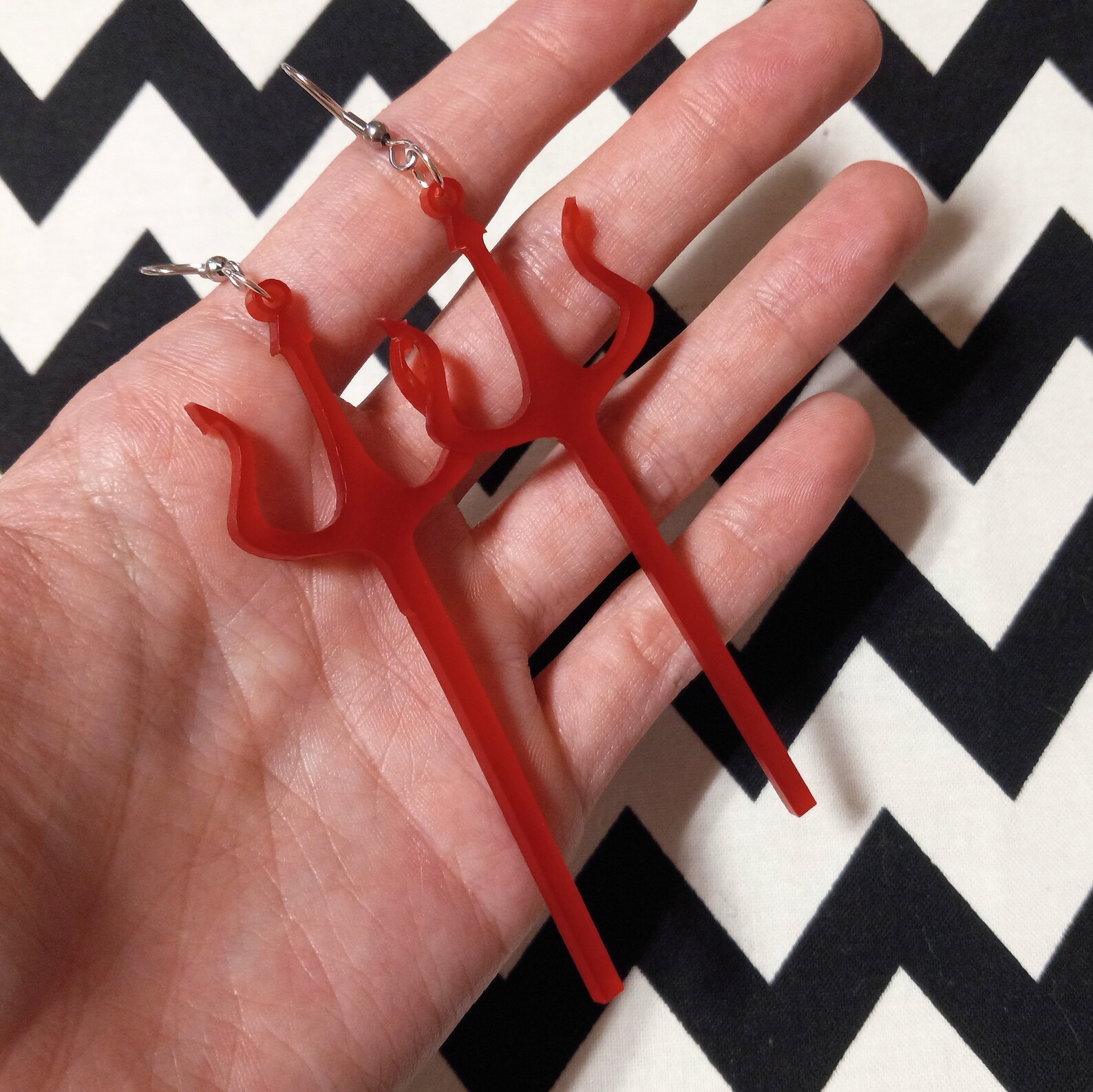 Satan Pitchfork Acrylic Earrings With Silver Hypoallergenic - Etsy