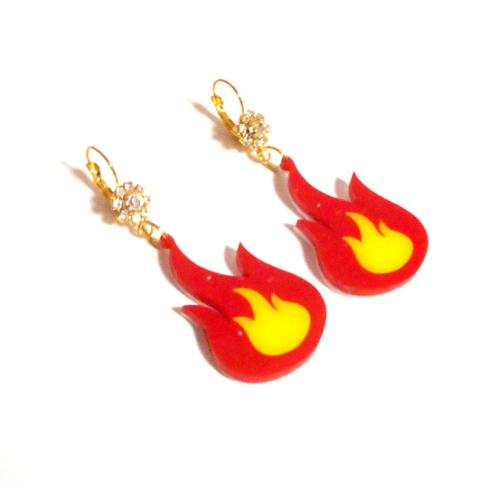 Colorful UP IN FLAMES Acrylic Fire Earrings With Gold Tone - Etsy