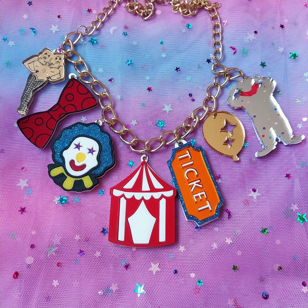 Clown Circus Acrylic Charm Necklace, Gold Chain, Laser Cut Jewelry - Etsy