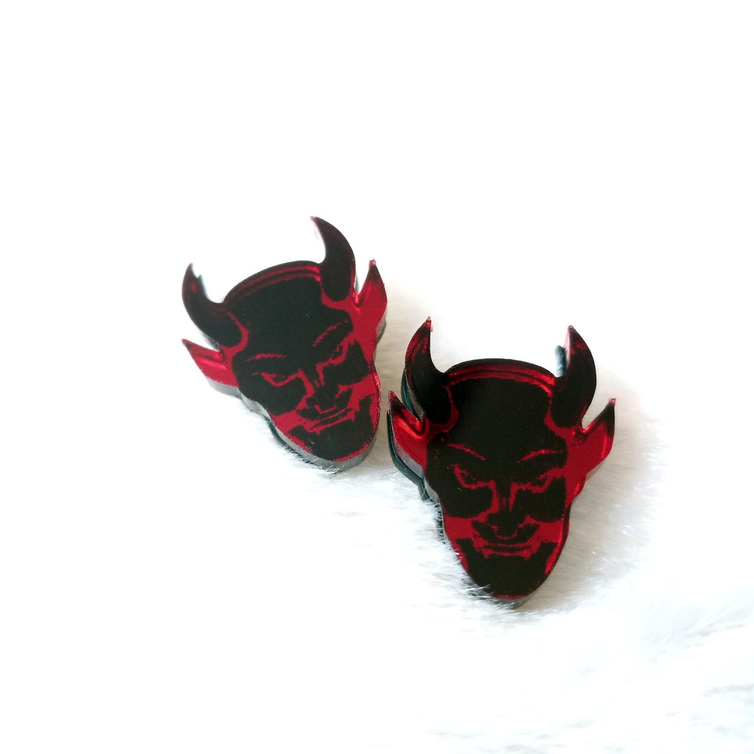 Creepy Devil Face Satan Acrylic Stud Earrings With Hypoallergenic ...