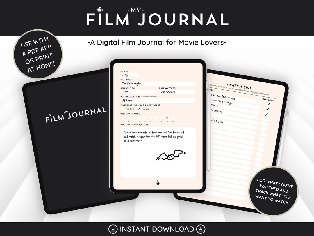 Digital Myfilmjournal: Movie Log, Review & Watchlist (PDF Download) - Etsy