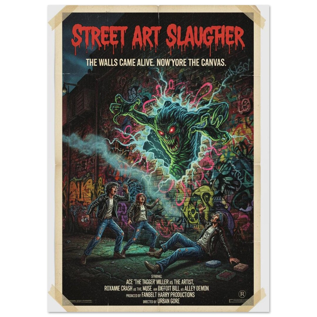 Street Art Slaughter Poster | Retro Horror Graffiti Monster Grindhouse ...