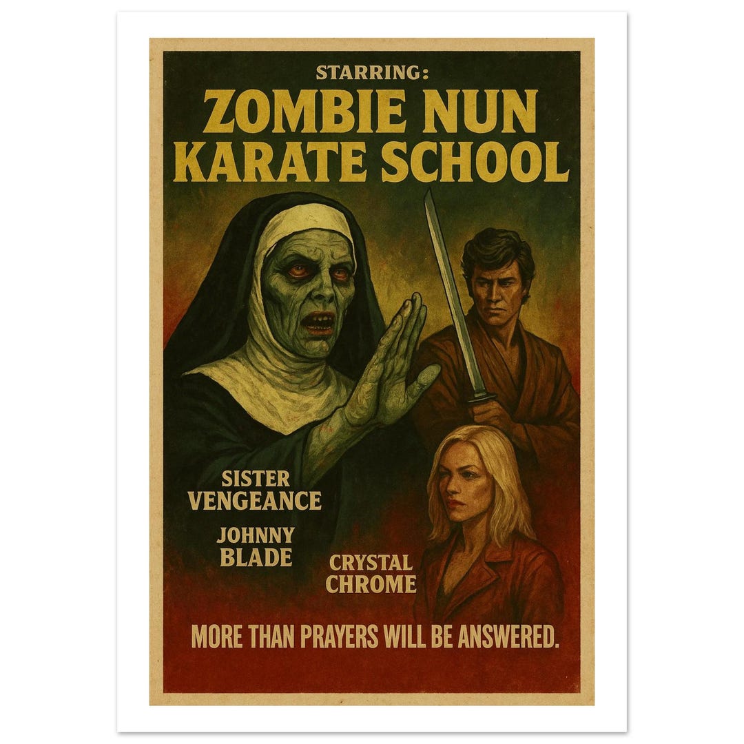 Zombie Nun Karate School Poster | Grindhouse Horror Kung Fu Wall Art ...