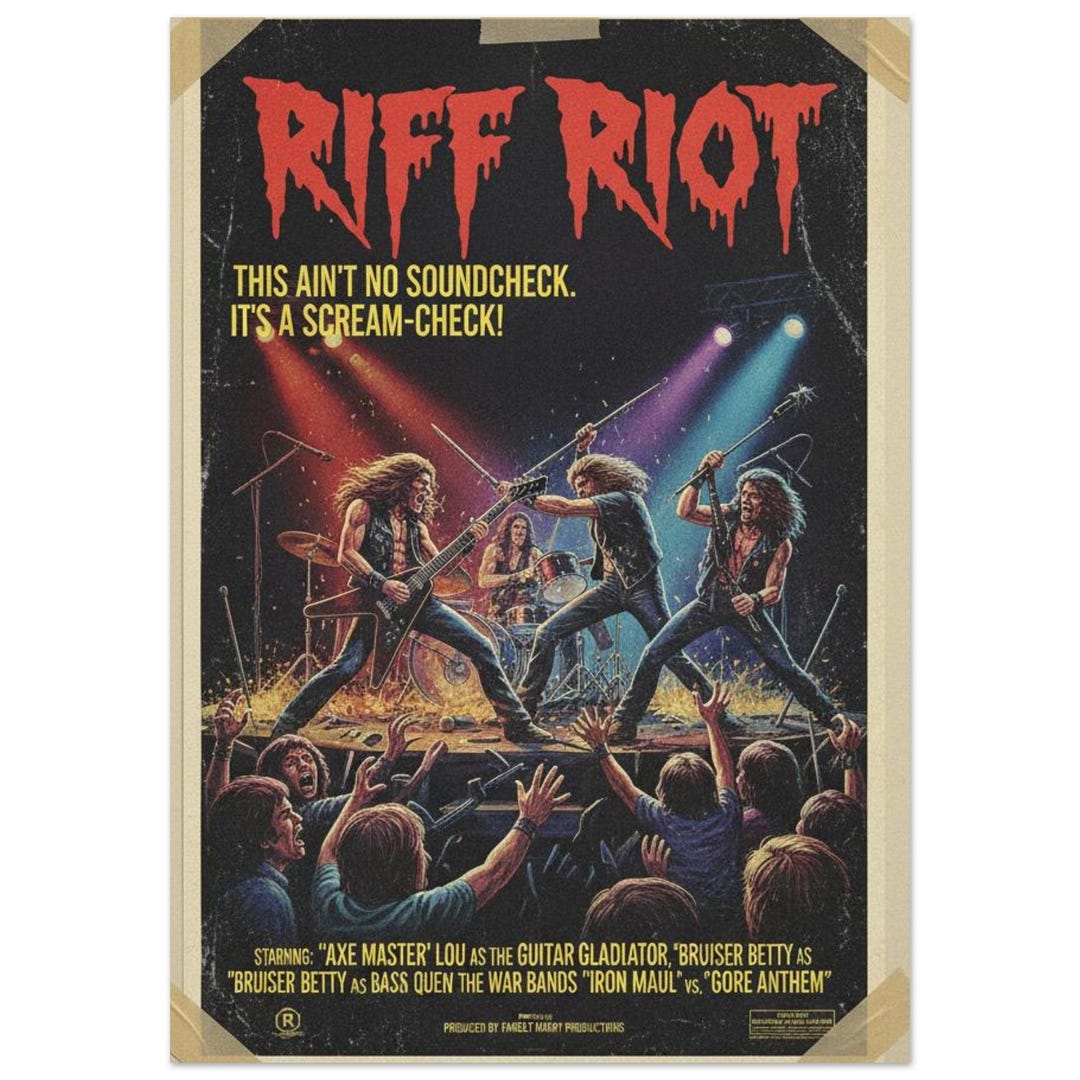 Riff Riot Poster | Retro Heavy Metal Grindhouse Art | Vintage Cult Rock ...