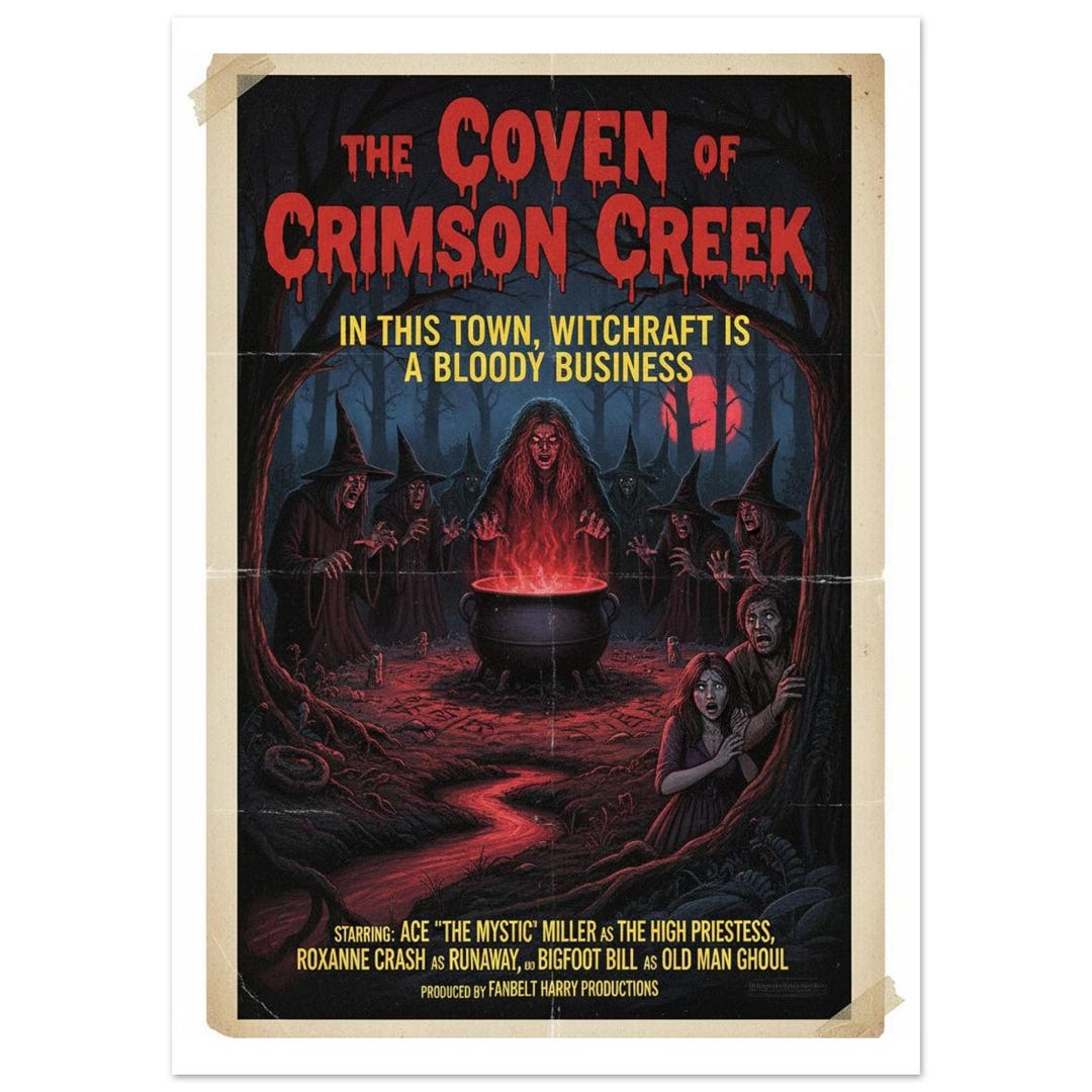 The Coven of Crimson Creek Poster | Vintage Witchcraft Horror Wall Art ...