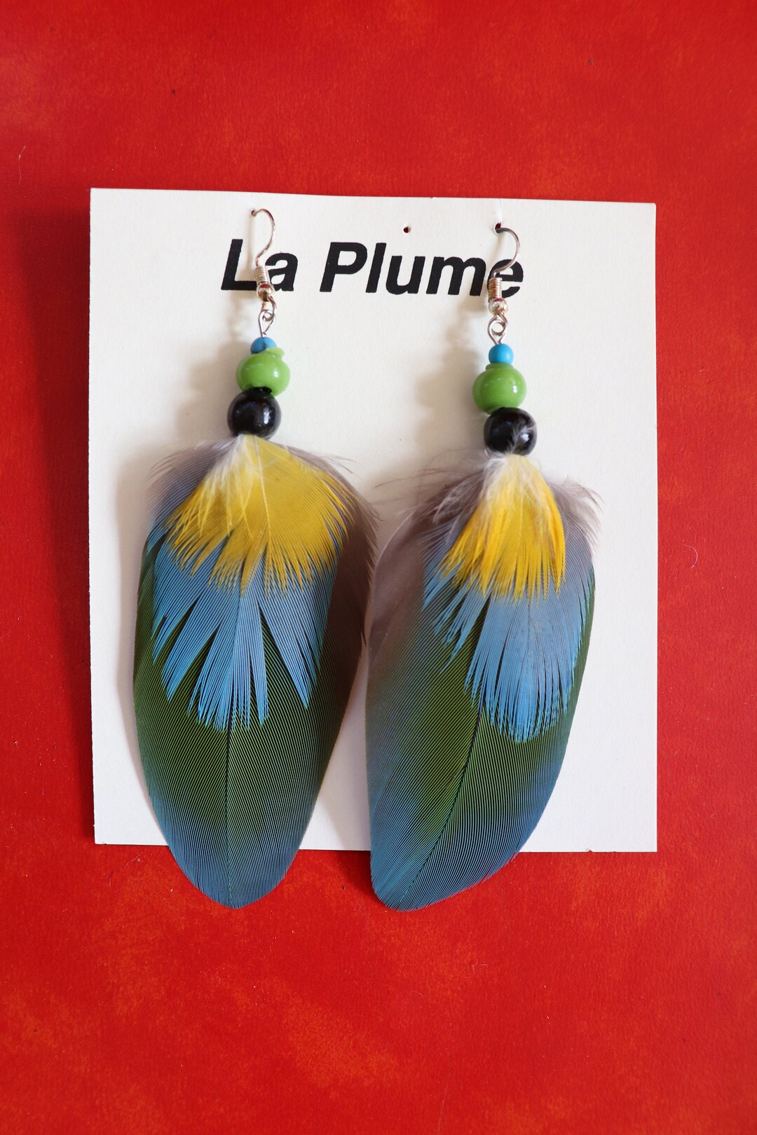 Beautiful Handmade One of a Kind Parrot Feather Earrings - Etsy