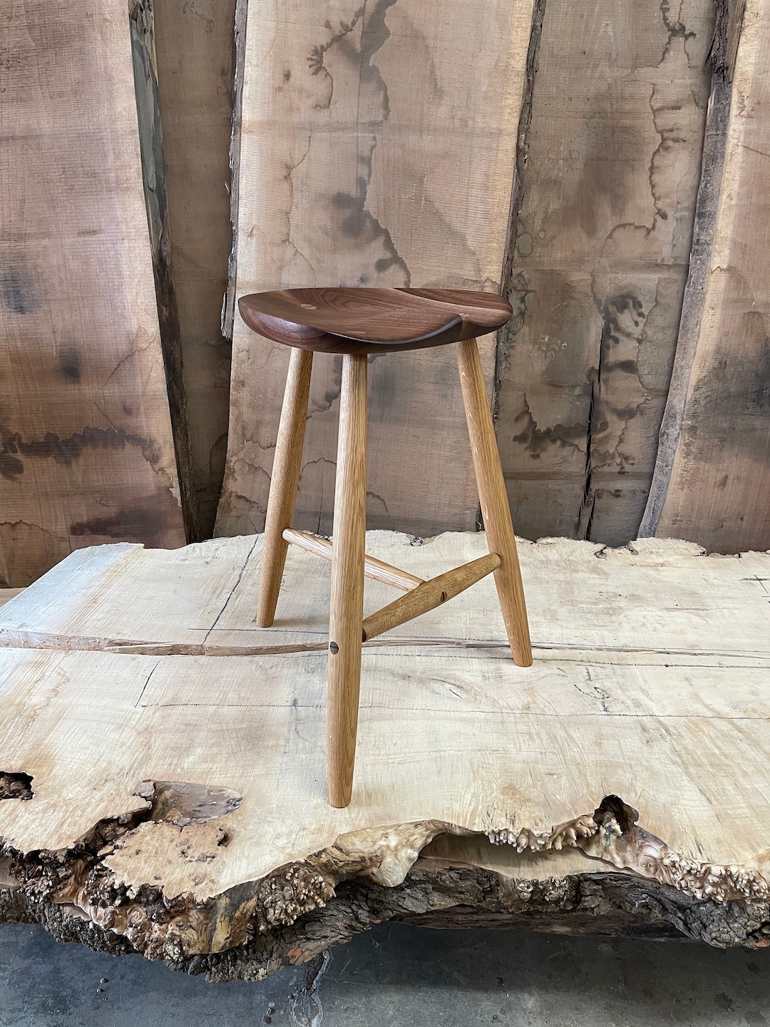 Milking Stool #3 in Walnut and White Oak - Etsy