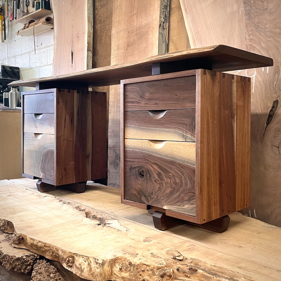 Small Live Edge Walnut Desk With Storage Drawers - Etsy