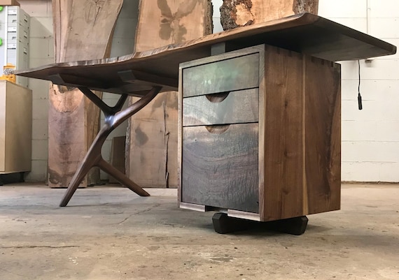 Walnut Sculpture Desk With Storage File Cabinet - Etsy