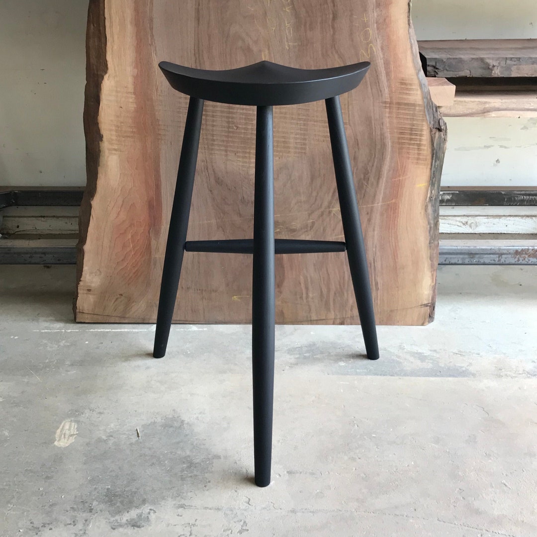 Modern Black Carved Seat Wood Stool - Etsy