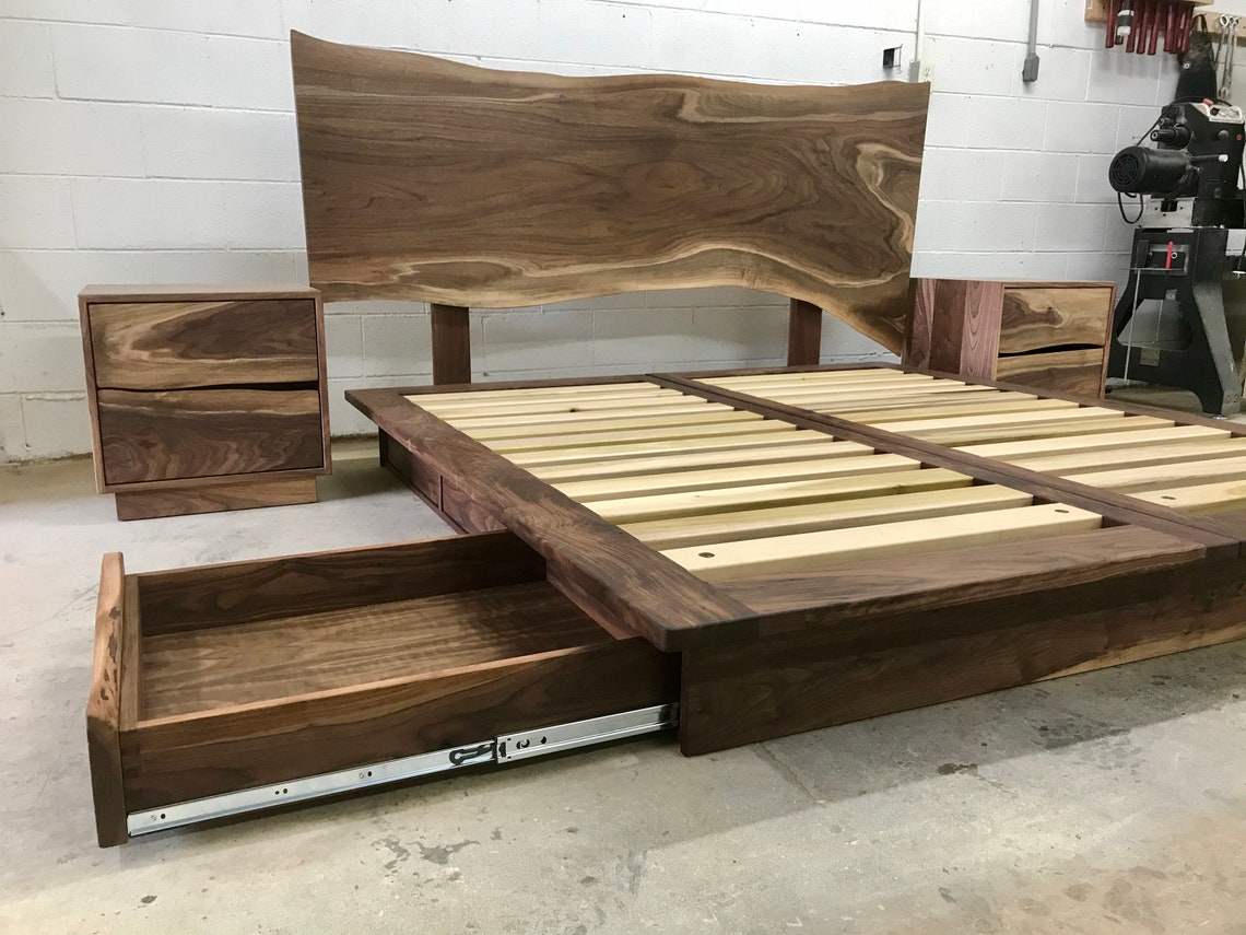 Live Edge Storage Platform Bed and Freestanding Matching - Etsy