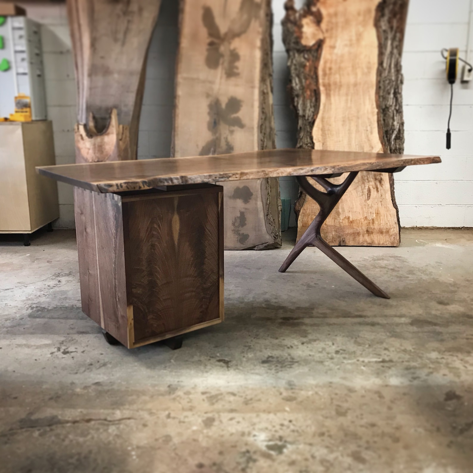 Walnut Sculpture Desk With Storage File Cabinet - Etsy