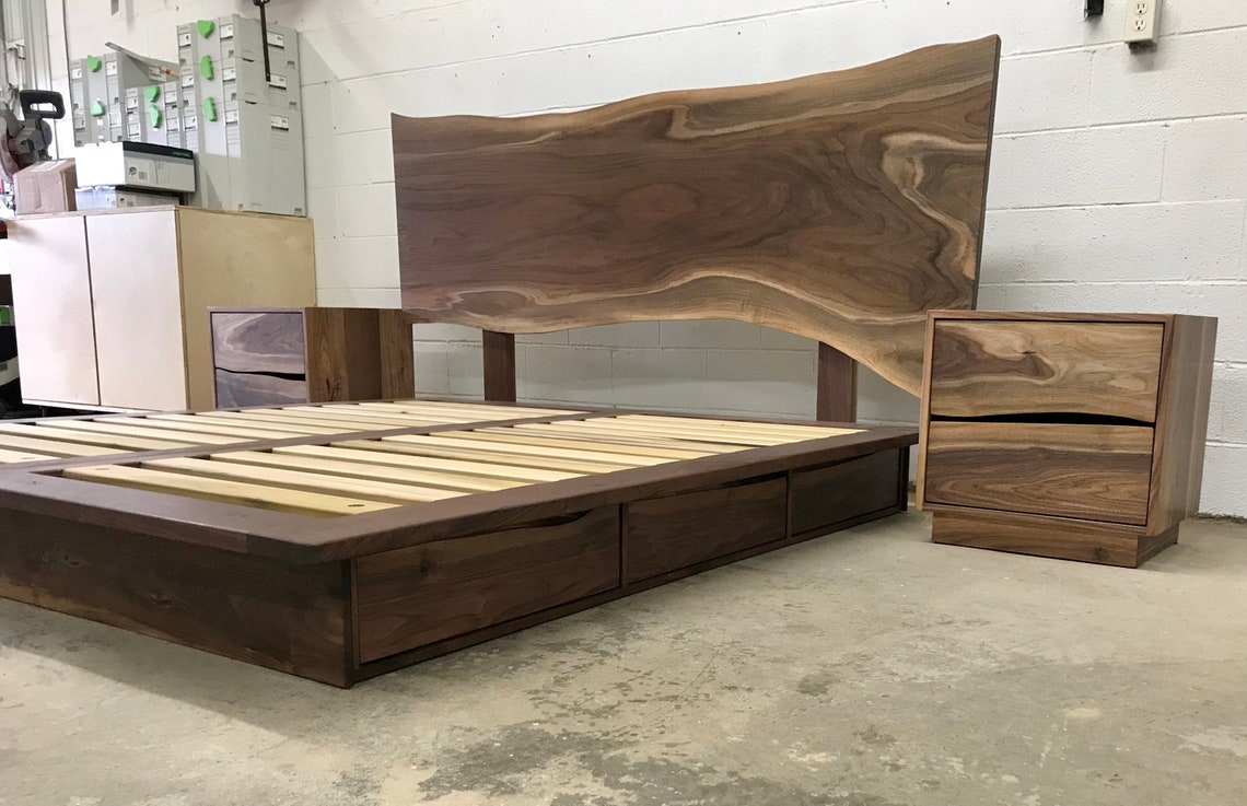 Live Edge Storage Platform Bed and Freestanding Matching - Etsy