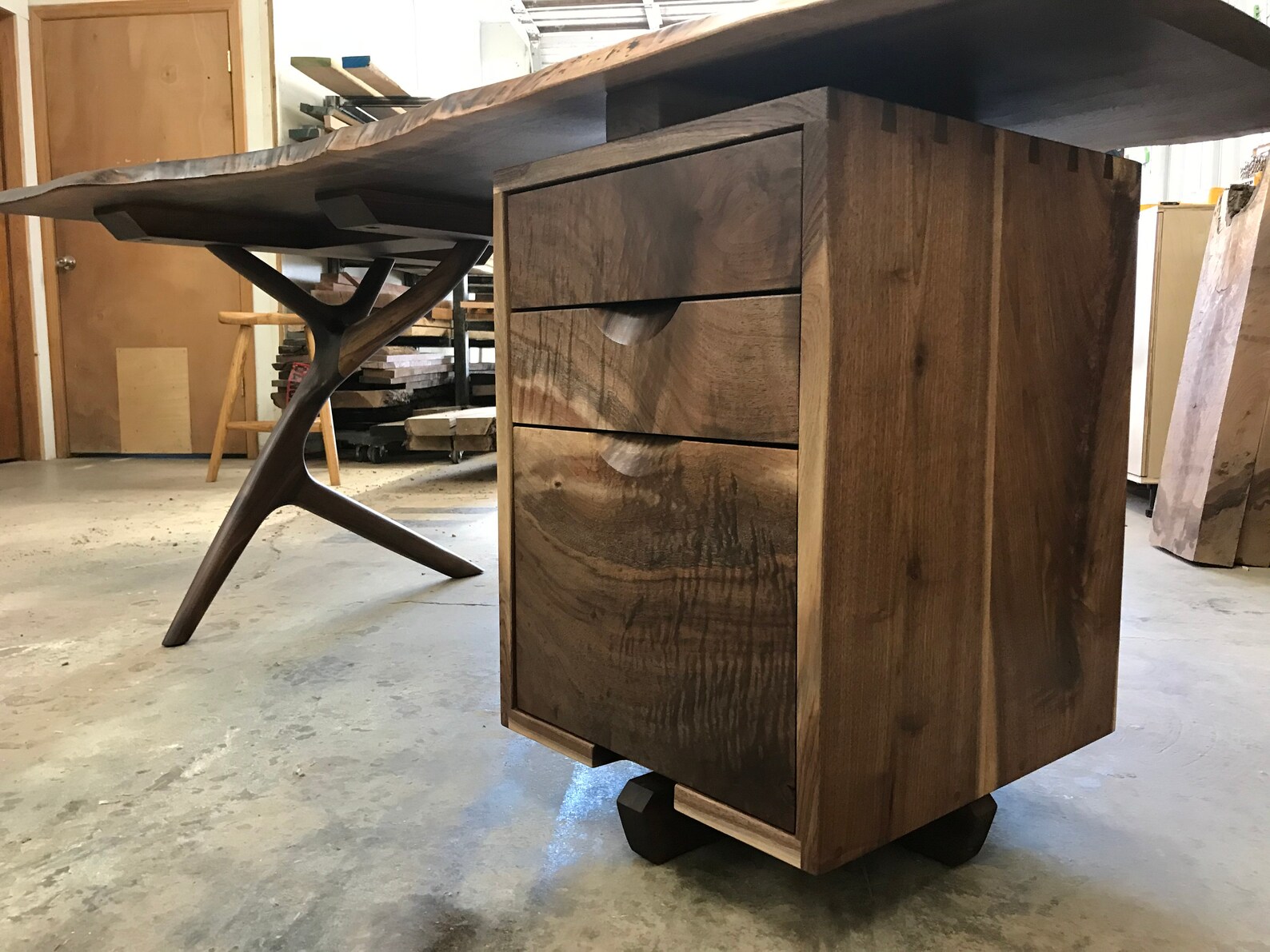 Walnut Sculpture Desk With Storage File Cabinet - Etsy