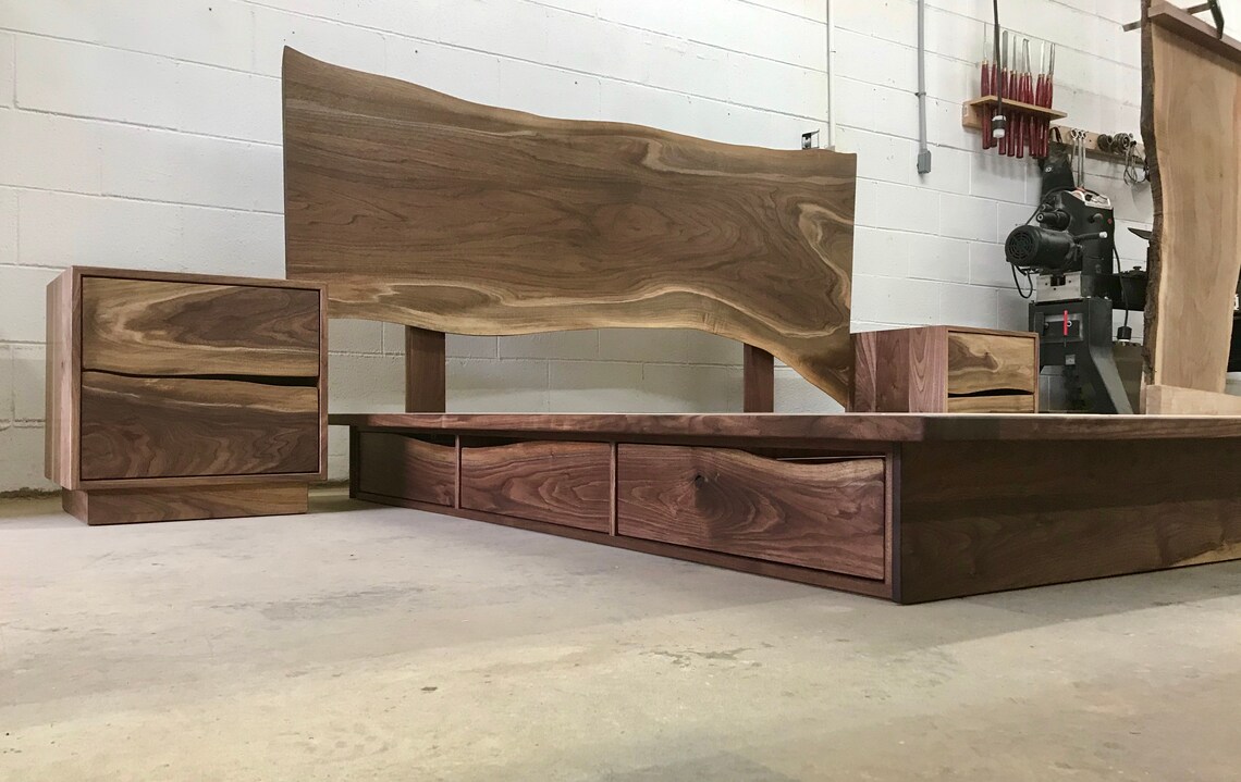 Live Edge Storage Platform Bed and Freestanding Matching - Etsy