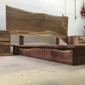 Live Edge Storage Platform Bed and Freestanding Matching Nightstands - Etsy