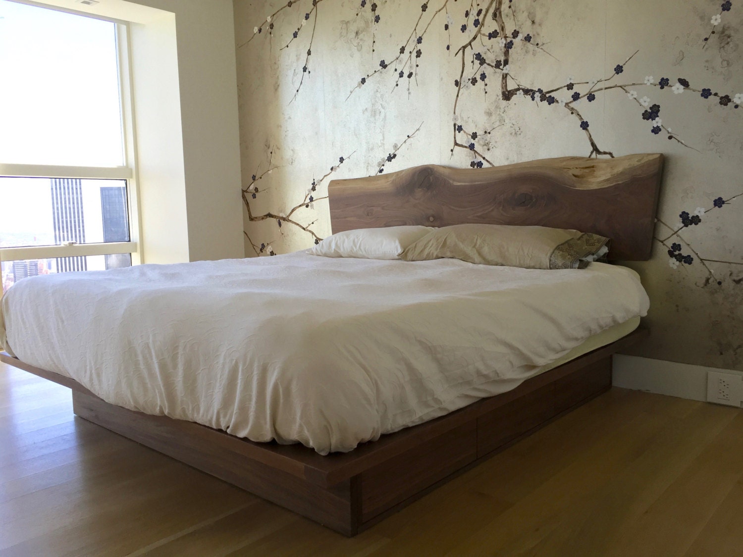 Platform Storage Bed With Live Edge Headboard - Etsy Australia