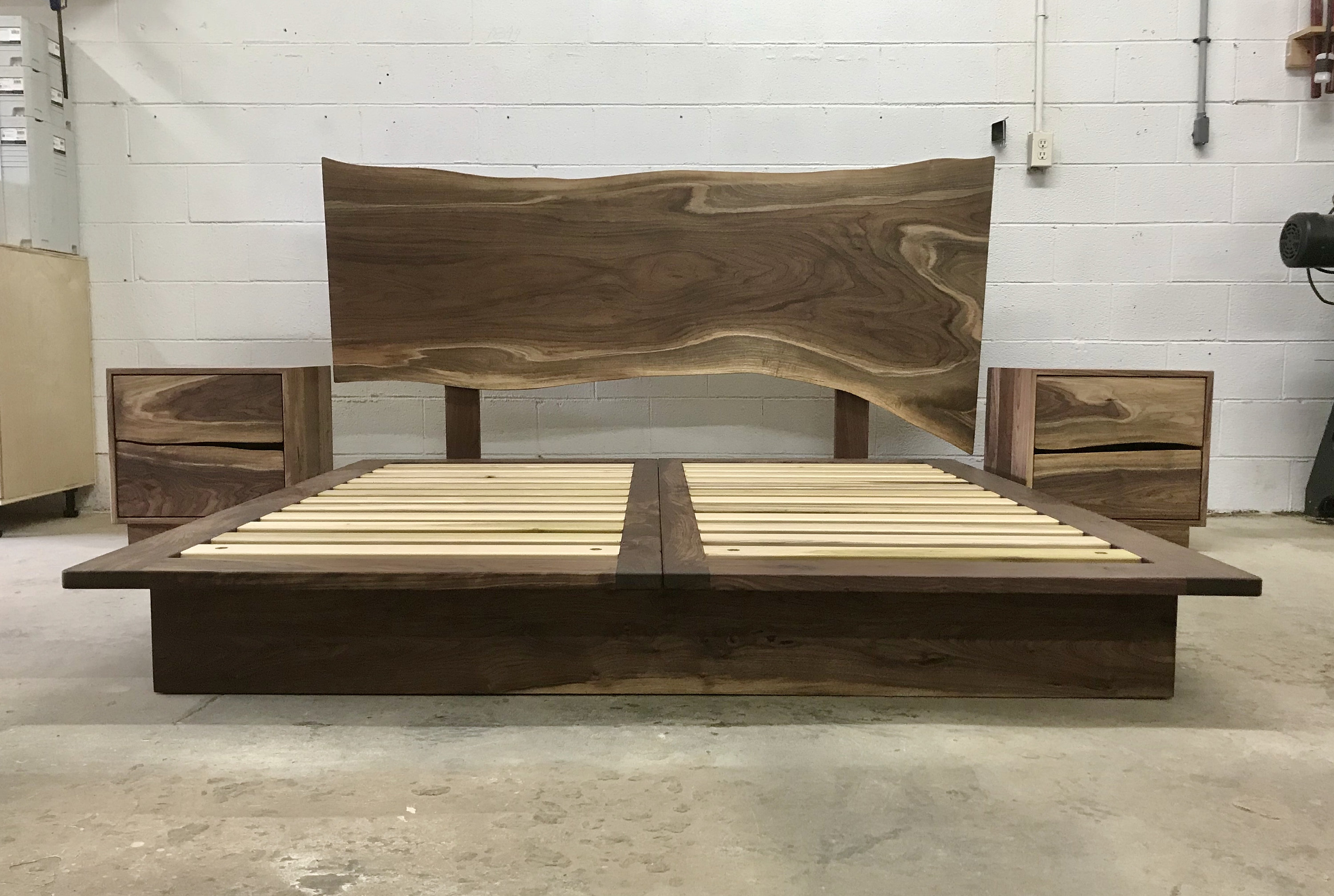 Live Edge Storage Platform Bed and Freestanding Matching Nightstands - Etsy