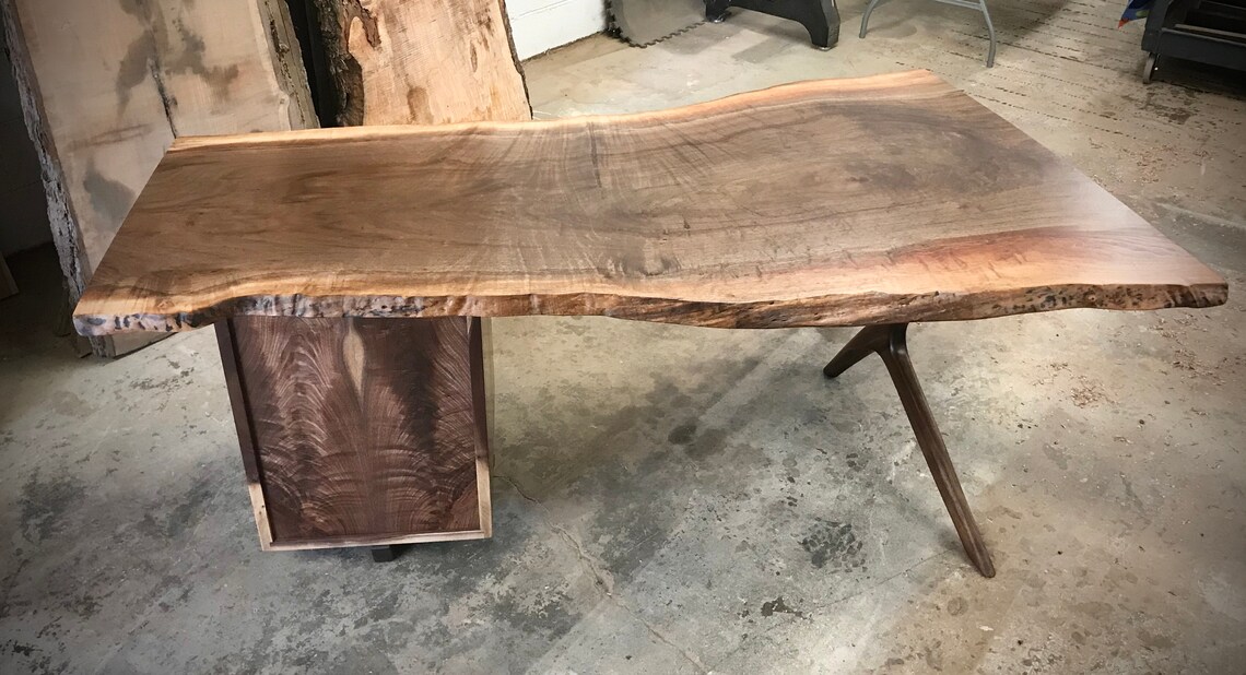 Walnut Sculpture Desk With Storage File Cabinet - Etsy
