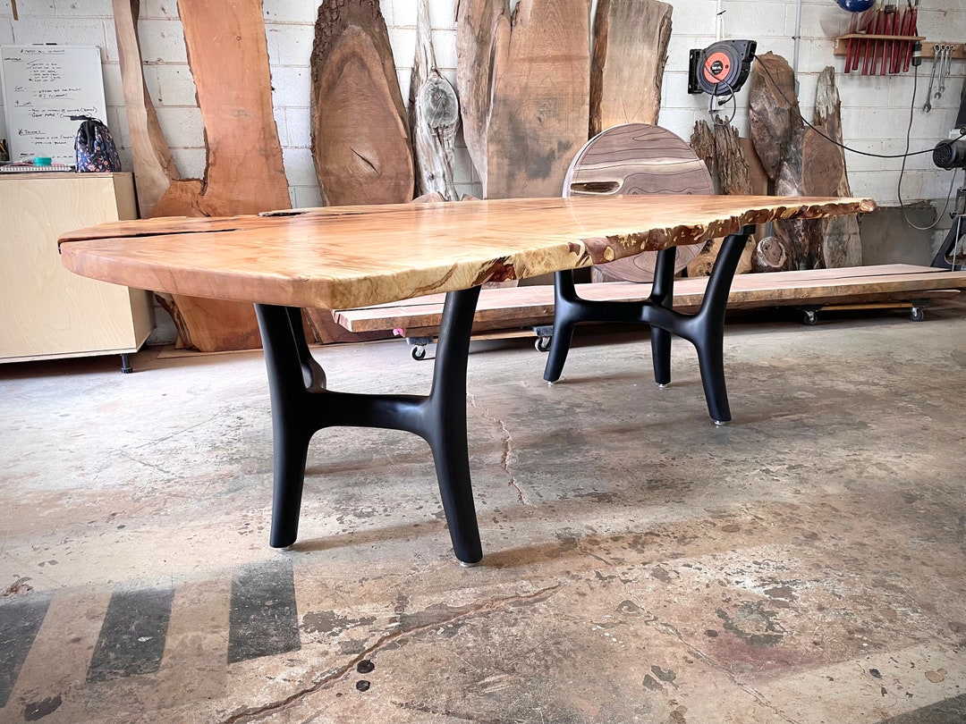 Maple Slab Table With Sculptural Black Base - Etsy