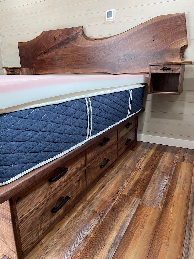 Double Storage Walnut Live Edge Platform Bed - Etsy