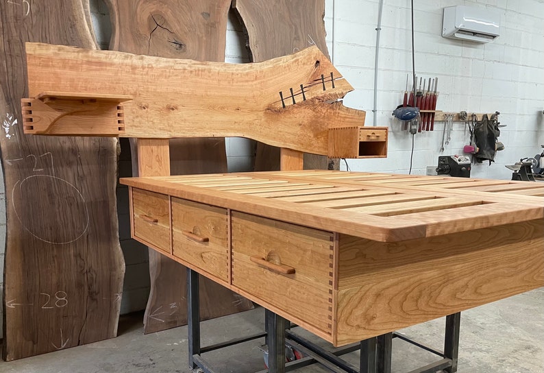 Cherry Live Edge Platform Storage Bed With Custom Nightstands - Etsy