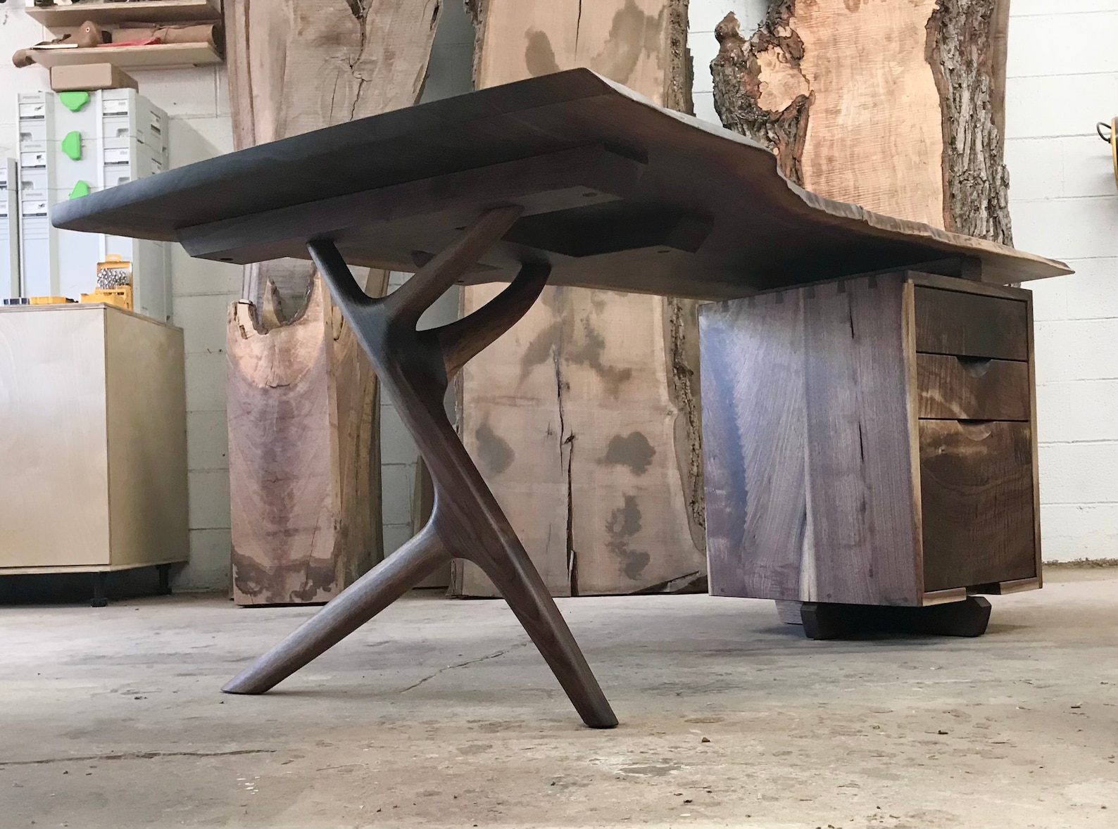 Walnut Sculpture Desk With Storage File Cabinet - Etsy
