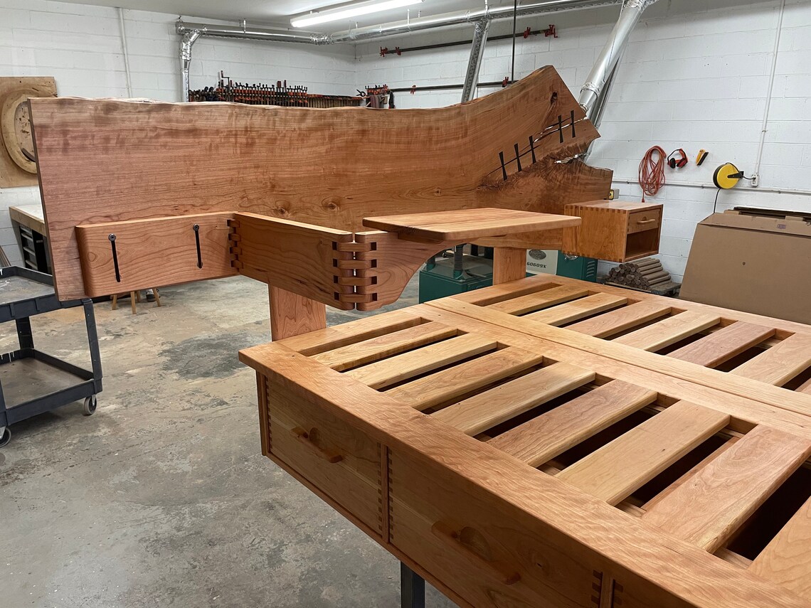 Cherry Live Edge Platform Storage Bed With Custom Nightstands - Etsy