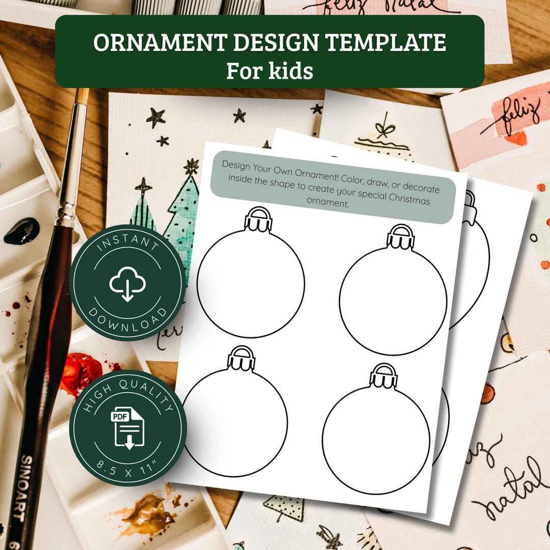 Printable Christmas Ornaments for Kids, Blank DIY Ornament Coloring ...