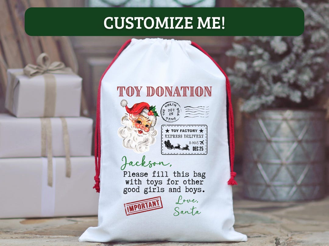 Toy Donation Santa Bag, Custom Toy Donation Merry Christmas Santa Bag ...