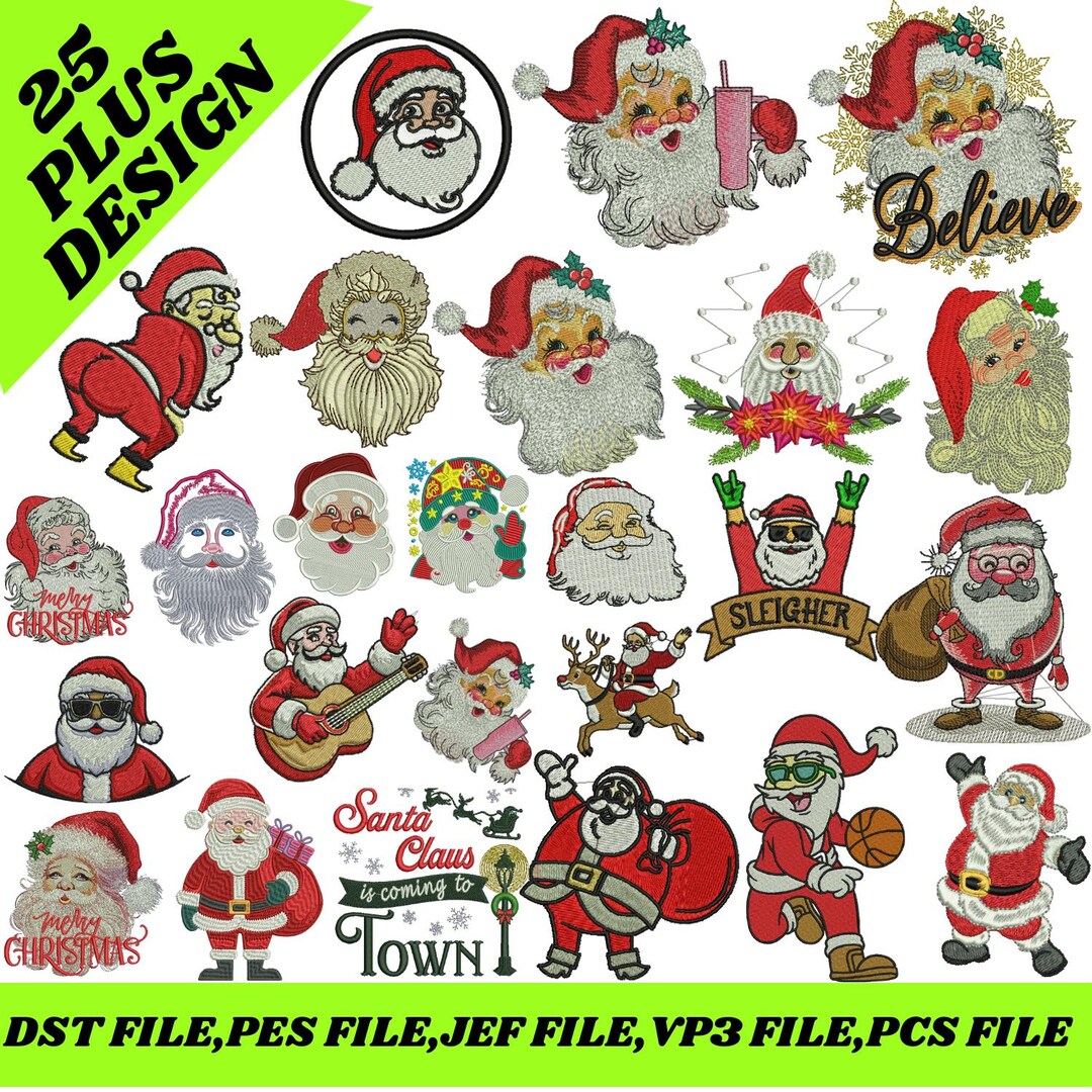 Santa Face Machine Embroidery Design Bundle Mini Christmas Tree ...