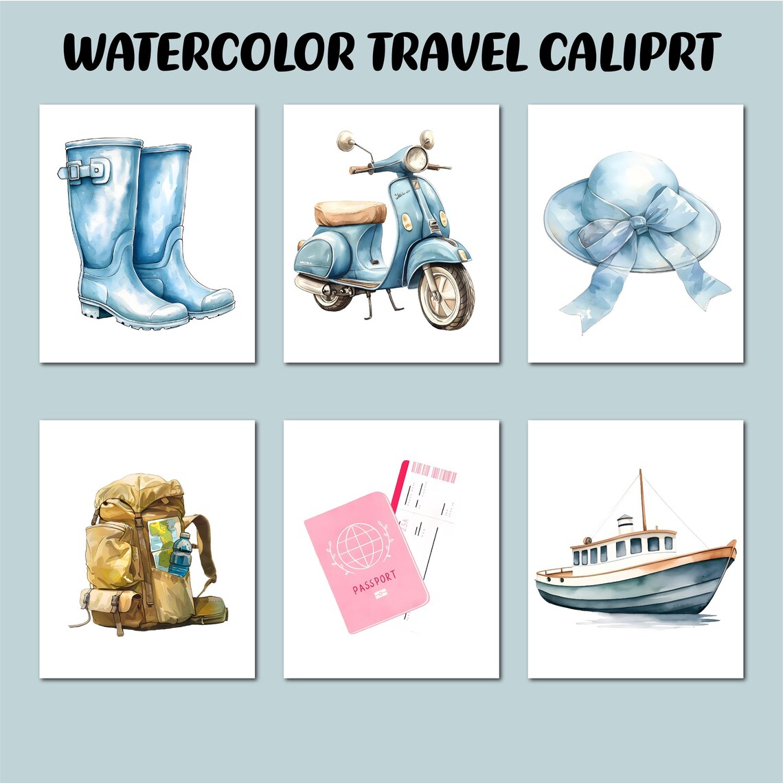 Watercolor Travel Clipart, Vacation PNG, Tourism Clipart, Boho Travel ...
