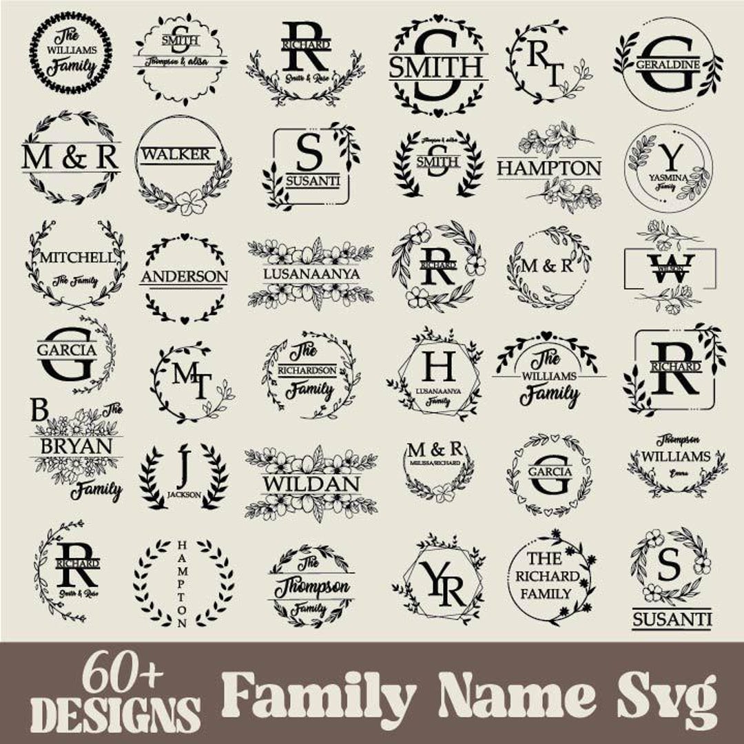 60 Family Name Svg, Floral Frame Svg, Cutting Board Svg, Monogram ...