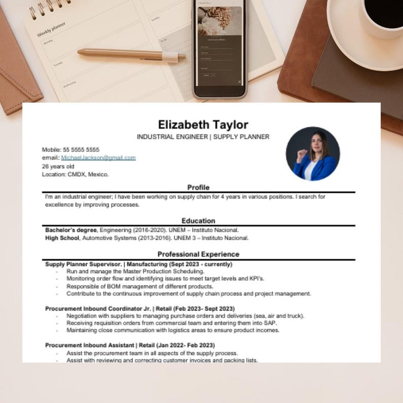 Editable Word CV Template Harvard Curriculum With Photo - Etsy