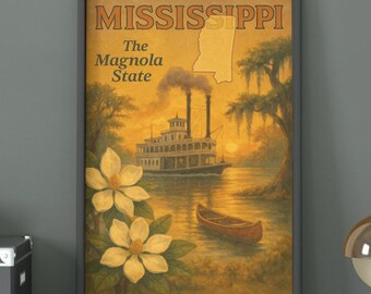 Mississippi Magnolia Vintage Travel Poster / Postcard / Magnet ...