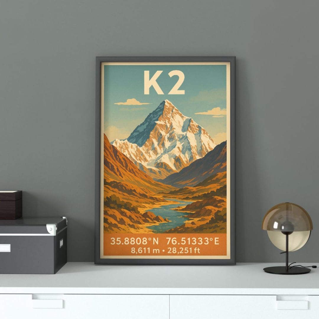K2 Mountain Travel Poster: Vintage Destination Art Print - Etsy