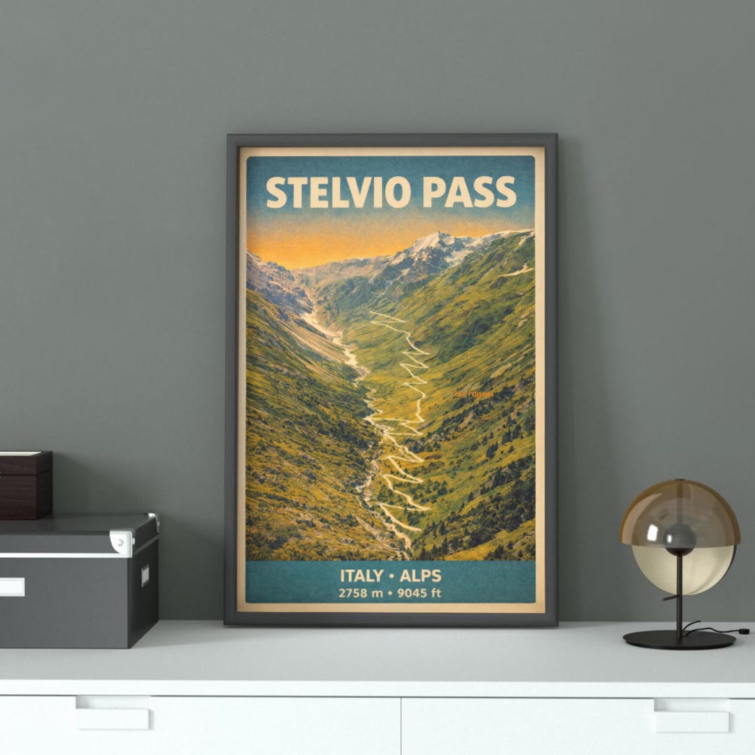 Stelvio Pass Travel Poster: Retro Road Trip Wall Art - Etsy