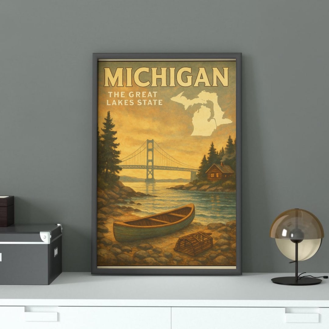 Michigan Travel Poster – Retro Great Lakes State Art Print - Etsy