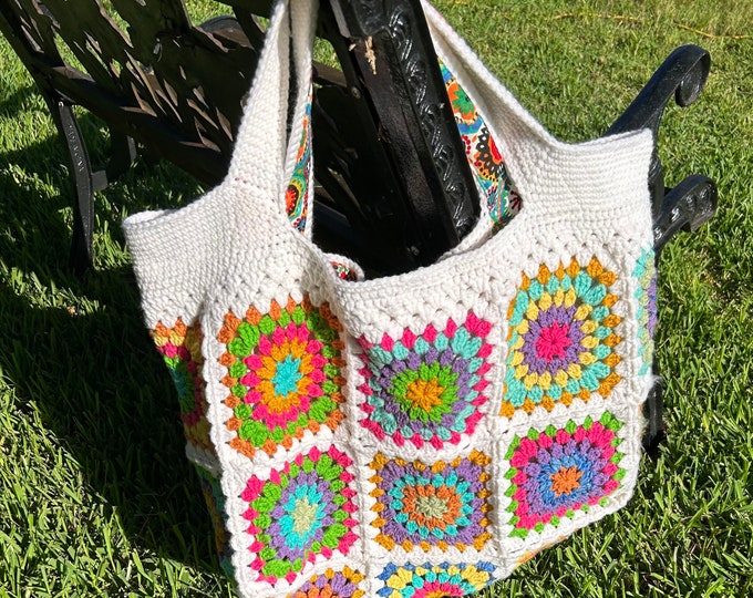 Granny Boho Tote Bag, Granny Square, Gift Bag, Colorful, Extra Large ...