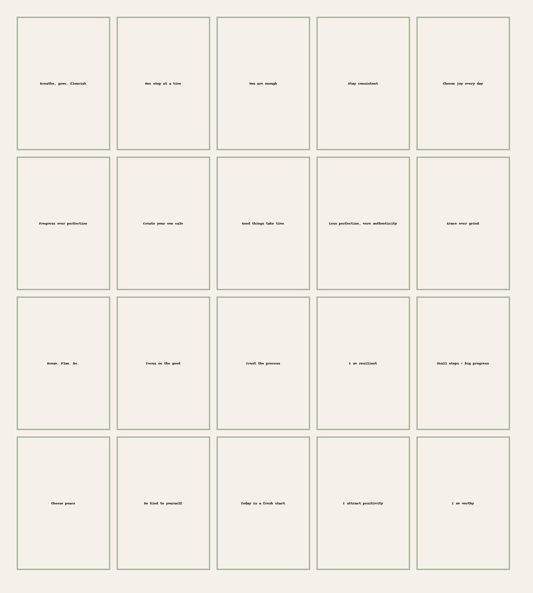 Printable Affirmation Cards: Boho Beige & Sage Motivational Quotes (PDF ...