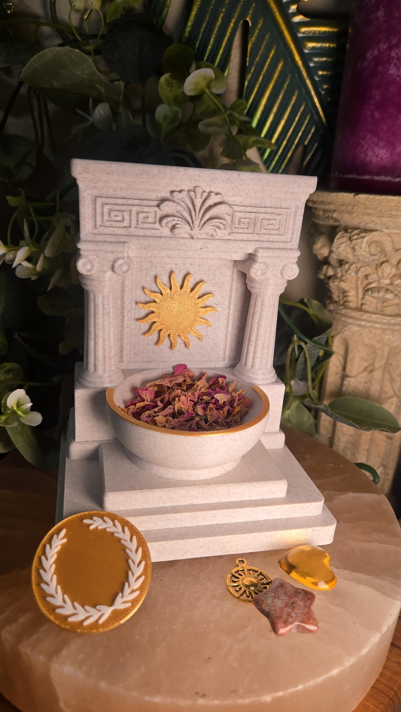 Greek Golden Sun Altar | Apollo Helios Offering Bowl | 3D Printed Pagan ...