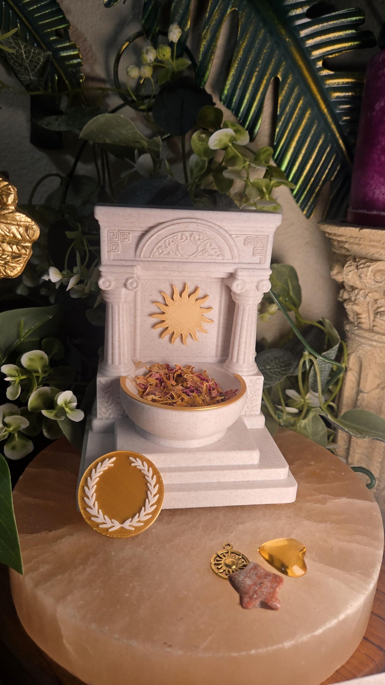 Greek Golden Sun Altar | Apollo Helios Offering Bowl | 3D Printed Pagan ...