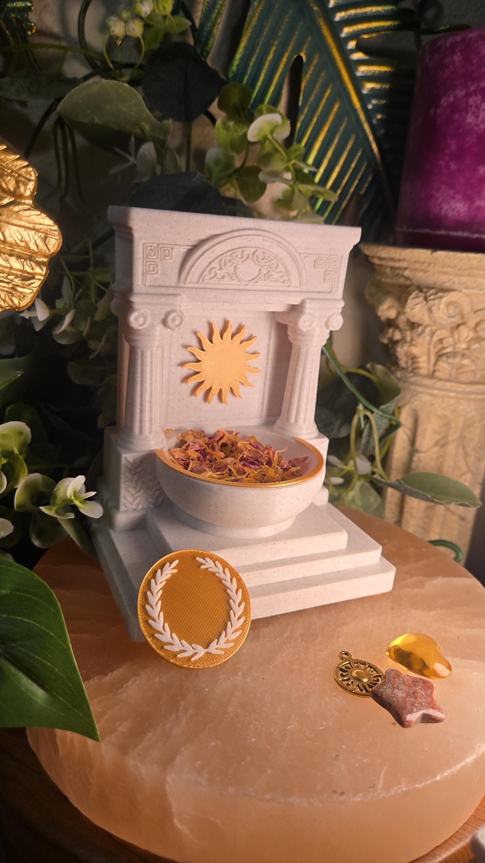 Greek Golden Sun Altar | Apollo Helios Offering Bowl | 3D Printed Pagan ...